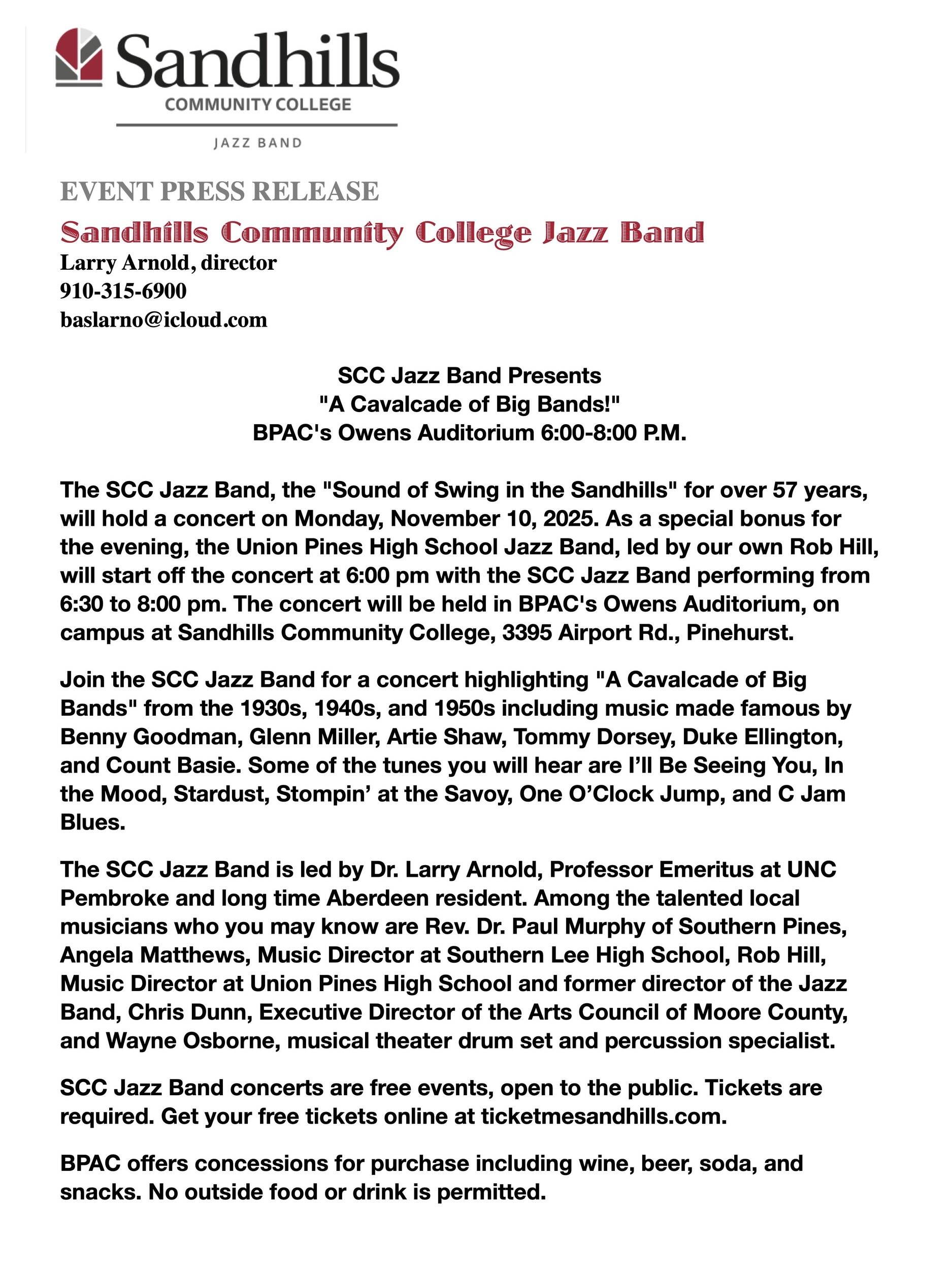 Sandhills Community College Jazz Band – SCC Jazz Band Presents: A ...